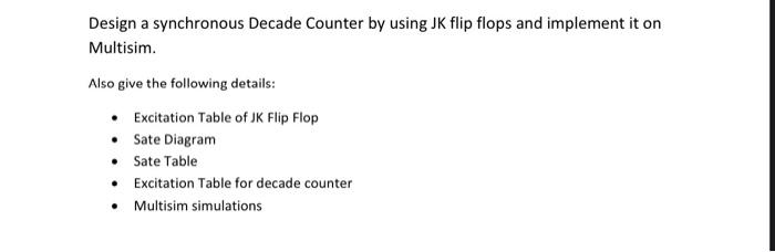 Solved Design a synchronous Decade Counter by using JK flip | Chegg.com