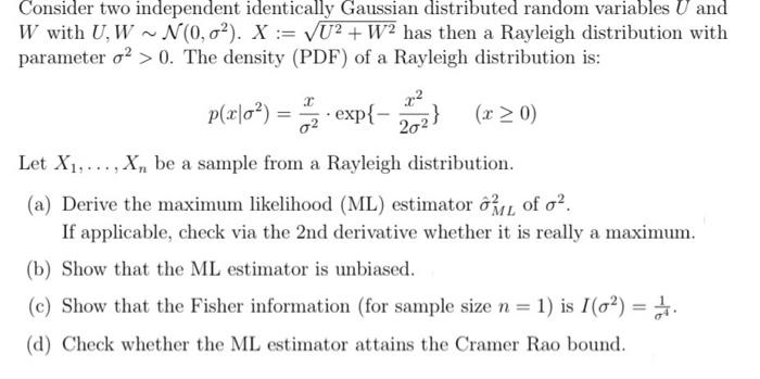 Solved Consider two independent identically Gaussian | Chegg.com Solved Consider two independent identically Gaussian | Chegg.com