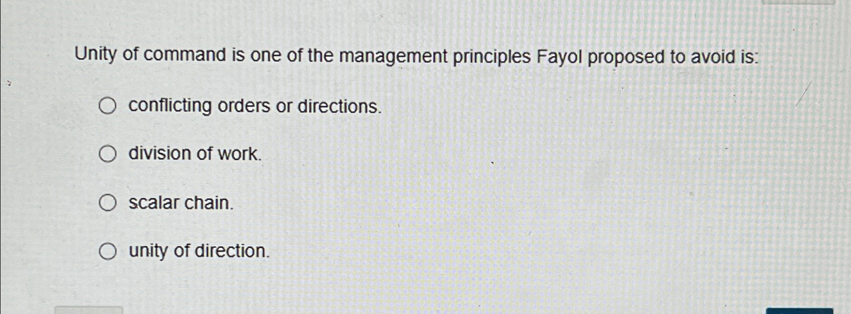 Solved Unity of command is one of the management principles | Chegg.com