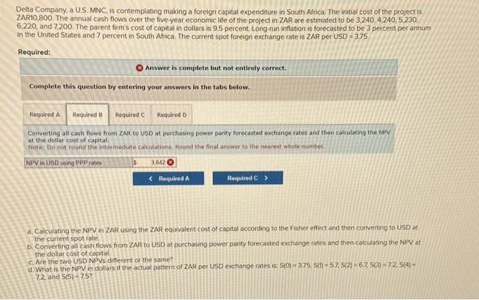 Solved Delta Company, a US. MNC, is contemplating making a | Chegg.com