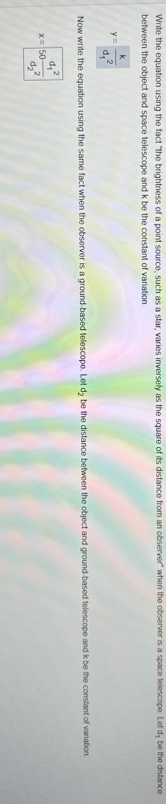 Solved Write the equation using the fact "the brightness of | Chegg.com