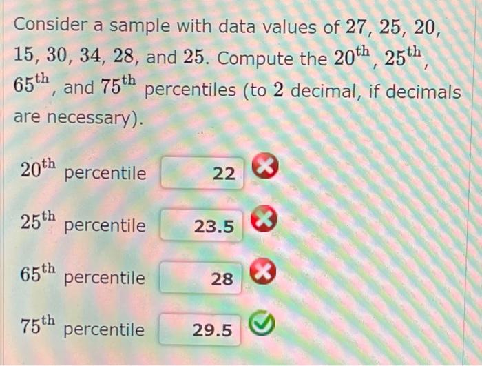 Solved Consider a sample with data values of 27, 25, 20, 15, | Chegg.com