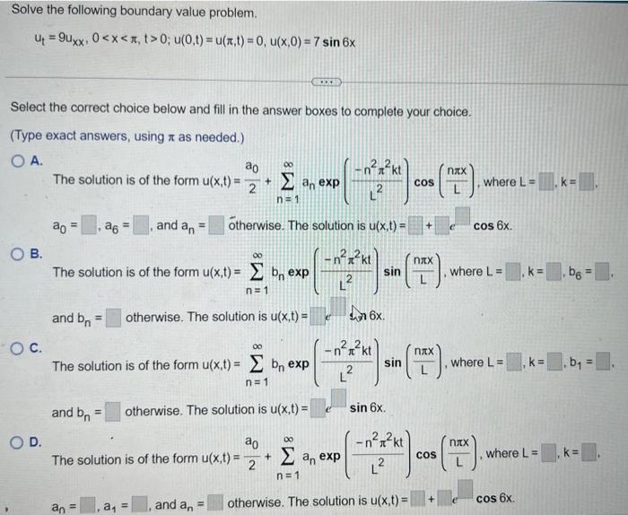 Solve the following boundary value problem. ut=9uxx,0 | Chegg.com