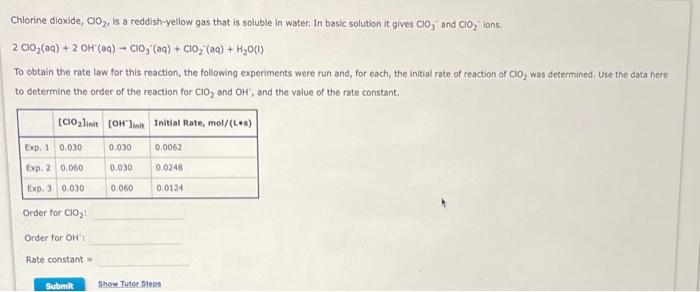 Solved Chlorine dioxide, ClO2, is a reddish-yellow gas that | Chegg.com