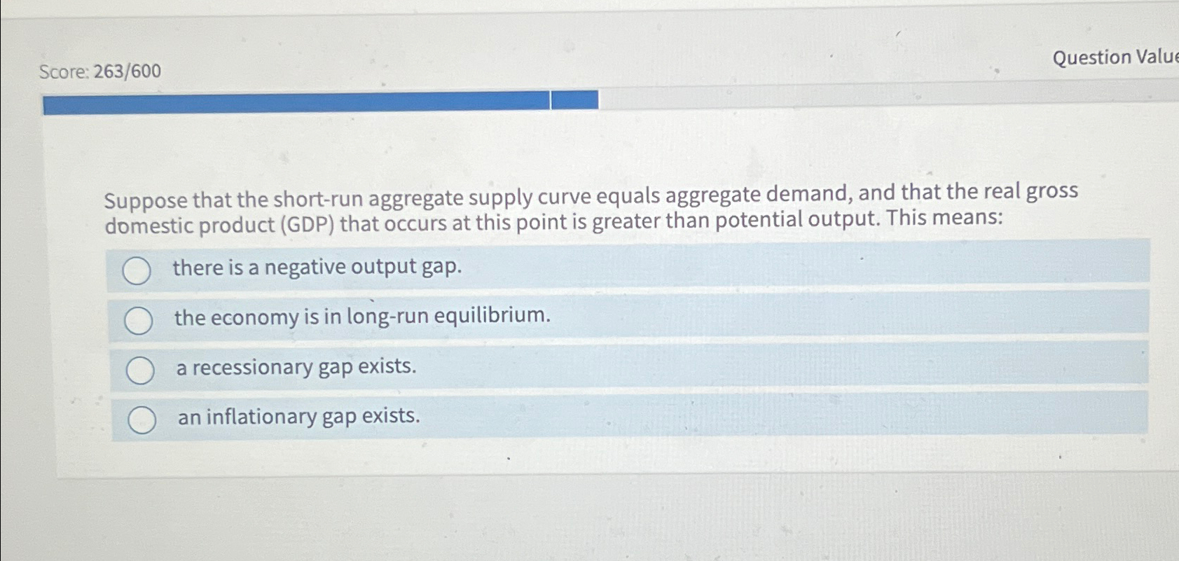 Solved Score: 263600Question ValuSuppose that the short-run | Chegg.com