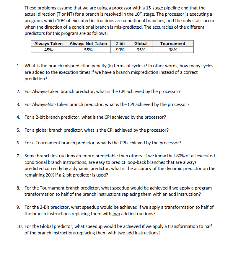 These problems assume that we are using a processor | Chegg.com