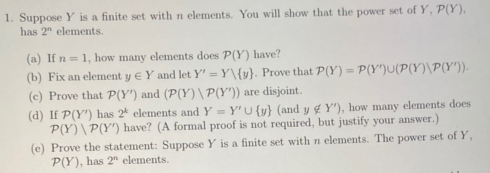 Solved Suppose Y ﻿is a finite set with n ﻿elements. You will | Chegg.com