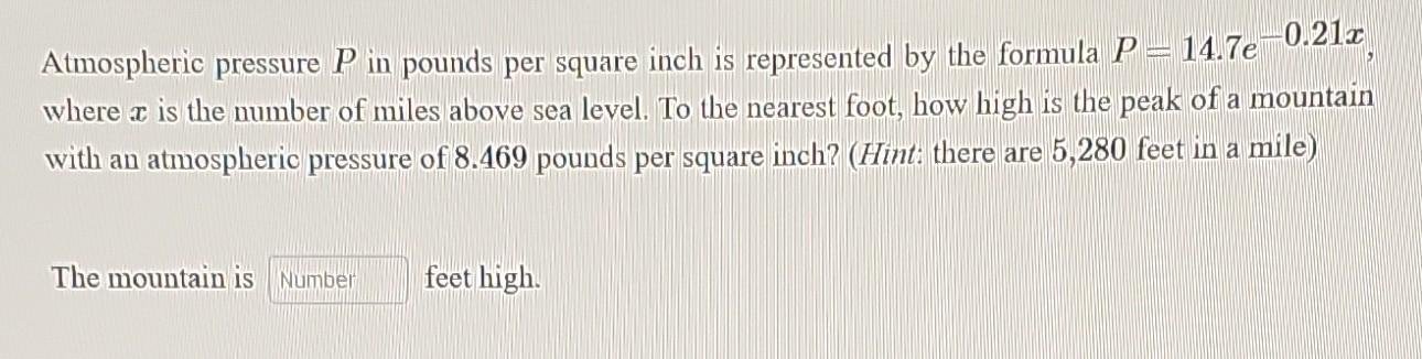 Solved Atmospheric pressure P in pounds per square inch is | Chegg.com
