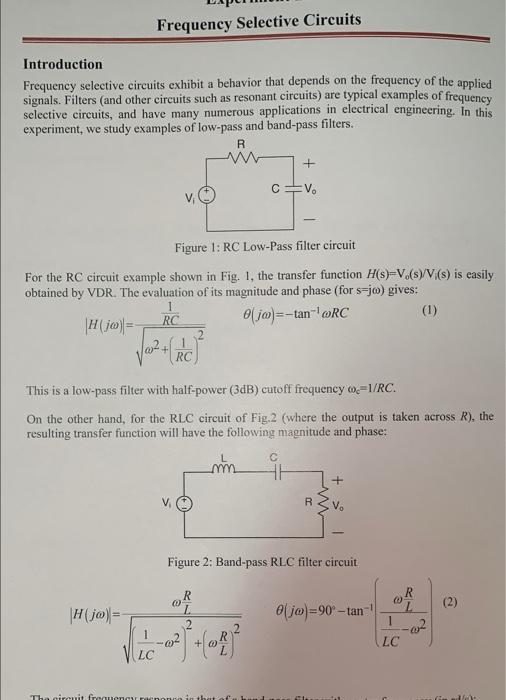 Solved Frequency Selective Circuits Introduction Frequency | Chegg.com