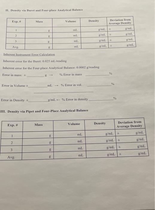 Density Experiment Report Sheet Hour Lab Day Name | Chegg.com