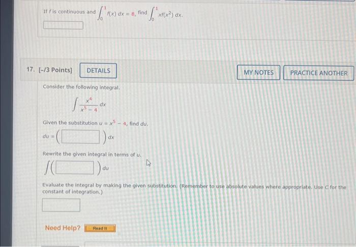 Solved If f is continuous and ∫01f(x)dx=8, find ∫01xf(x2)dx. | Chegg.com
