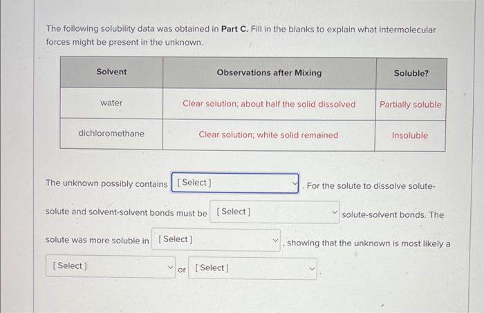 Solved The following solubility data was obtained in Part C. | Chegg.com