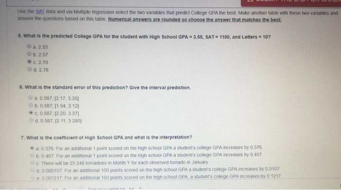 Use the SAT data and via Multiple regression select | Chegg.com