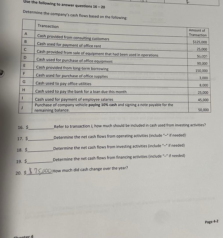 Solved Use the following to answer questions 16-20Determine | Chegg.com