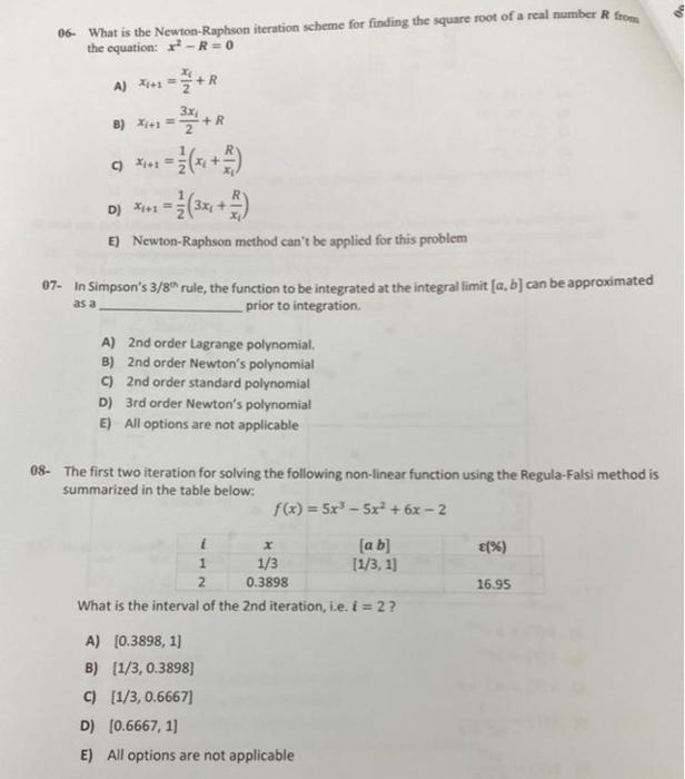 Solved 06- What is the Newton-Raphson iteration scheme for | Chegg.com