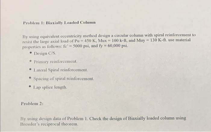 Solved Problem 1: Biaxially Loaded Column By using | Chegg.com