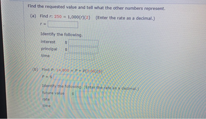 Solved Find the requested value and tell what the other | Chegg.com Solved Find the requested value and tell what the other | Chegg.com