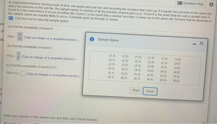 Solved Question Help An experiment involves tossing a pair | Chegg.com