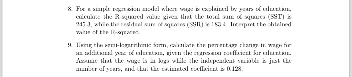 Solved For a simple regression model where wage is explained | Chegg.com
