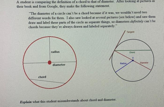 Solved A student is comparing the definition of a chord to | Chegg.com