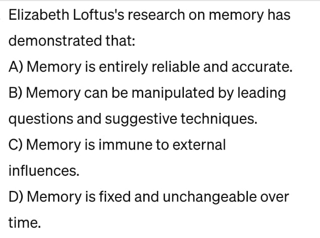 Solved Elizabeth Loftus's research on memory has | Chegg.com