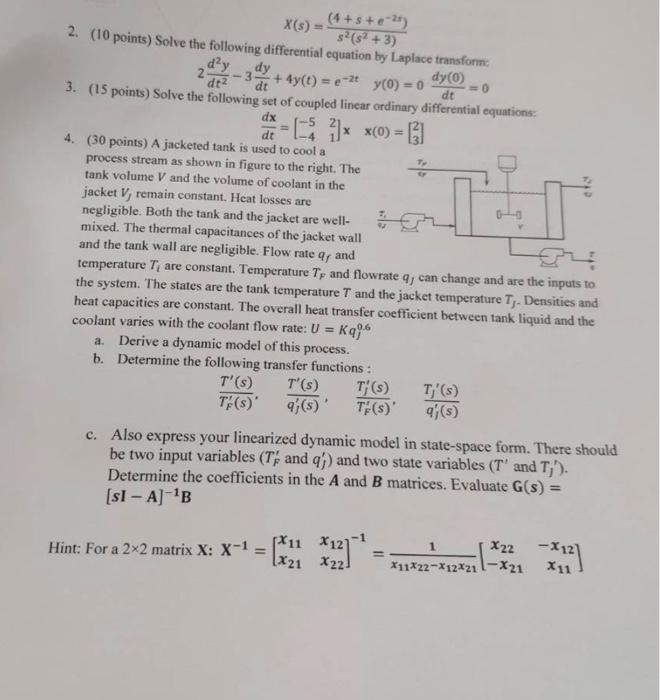 Solved please do help process controll 2.solve the following | Chegg.com