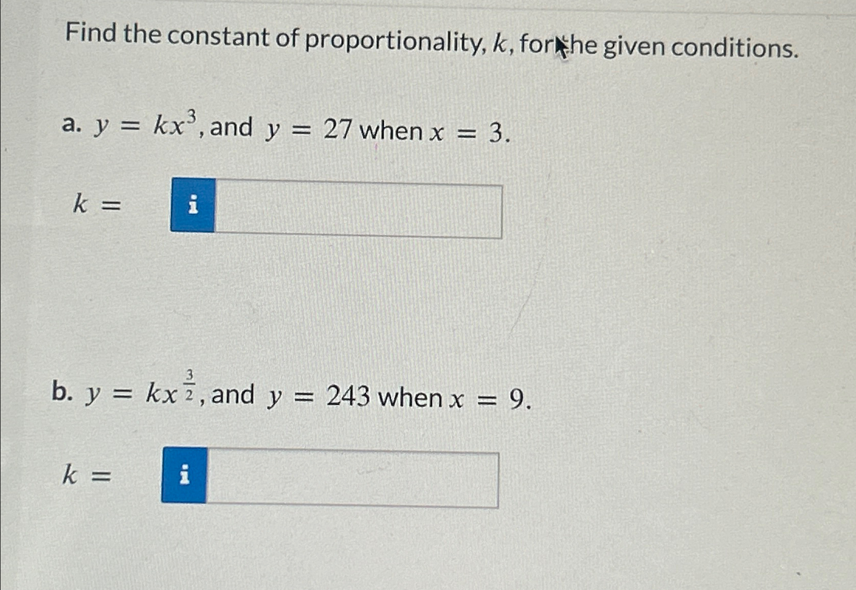 Solved Find the constant of proportionality, k, ﻿for he | Chegg.com