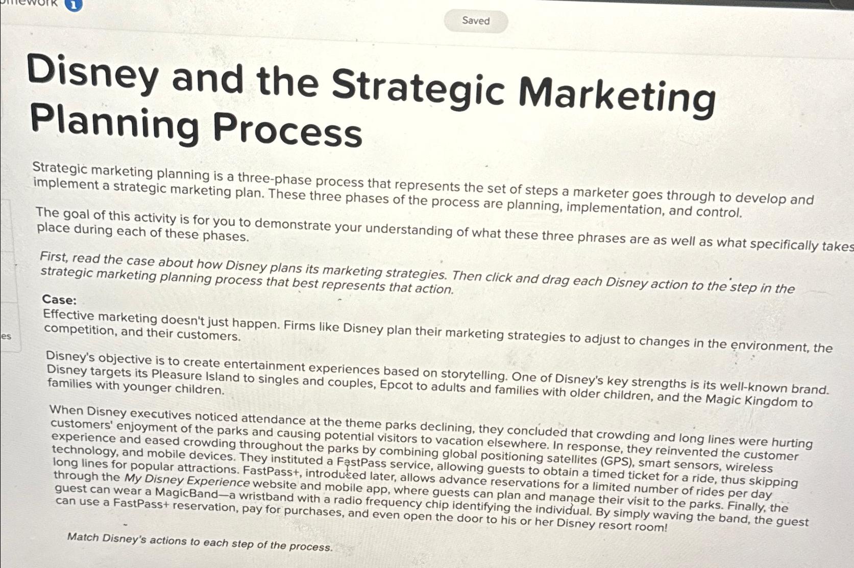 Solved Disney and the Strategic Marketing Planning Process | Chegg.com
