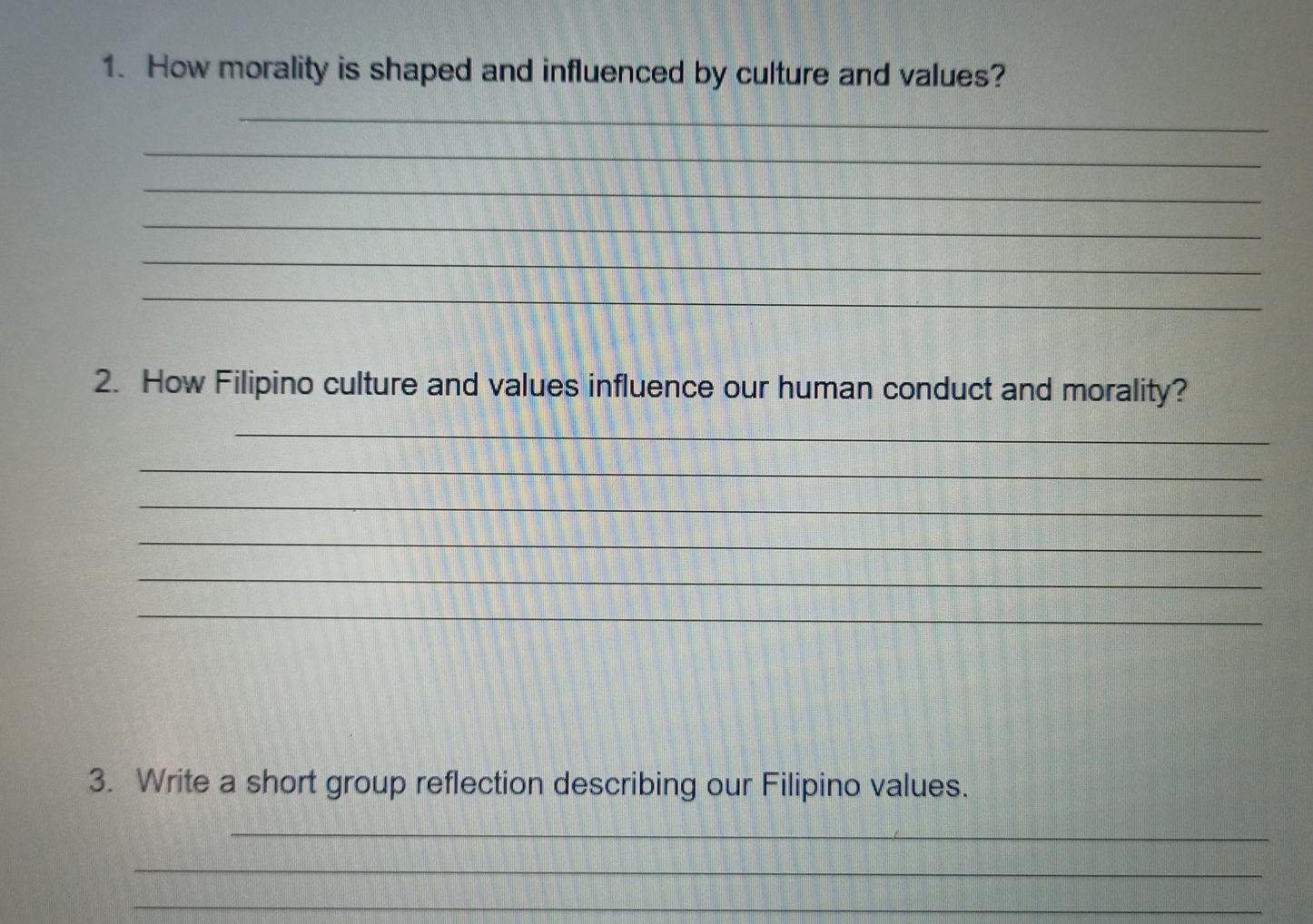 Solved 1. How morality is shaped and influenced by culture | Chegg.com