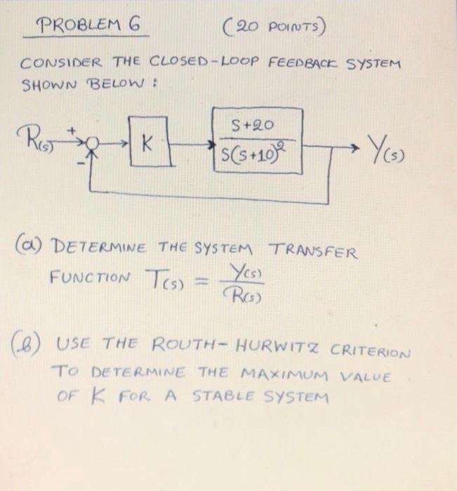 Solved PROBLEM 6 (20 POINTS) CONSIDER THE CLOSED - LOOP | Chegg.com