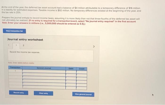 Solved At the end of the year, the deferred tax asset | Chegg.com