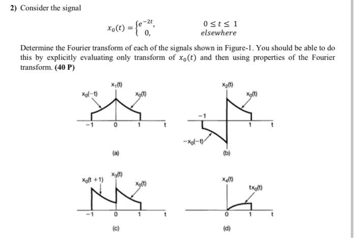 Solved 2) Consider the signal x0(t)={e−2t,0,0≤t≤1 elsewhere | Chegg.com
