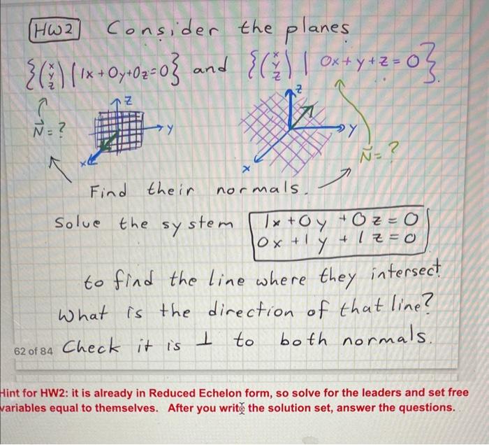 Solved HW2 Consider the planes ⎩⎨⎧⎝⎛xyz⎠⎞∣1x+0y+0z=0⎭⎬⎫ and | Chegg.com