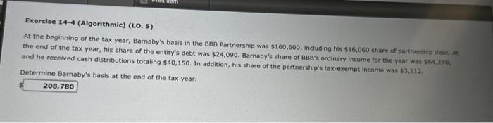 Solved Exercise 14-4 (Algorithmic) (LO. 5) At the beginning | Chegg.com