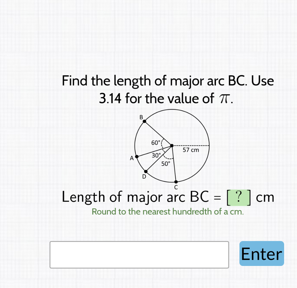 Solved Find the length of major arc BC. ﻿Use 3.14 ﻿for the | Chegg.com