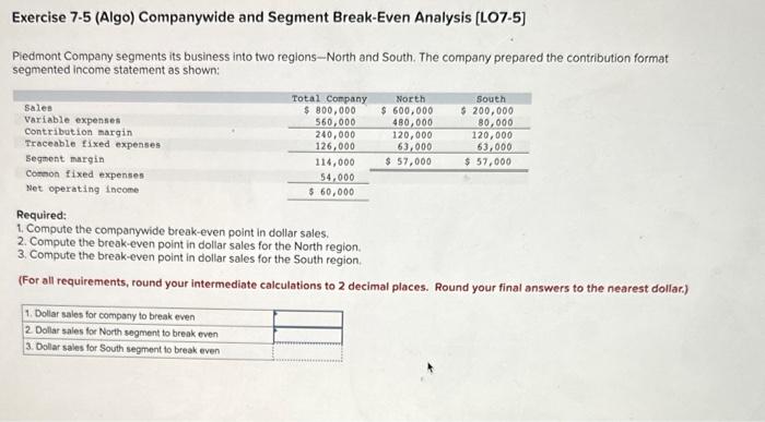 Solved Exercise 7.5 (Algo) Companywide and Segment | Chegg.com