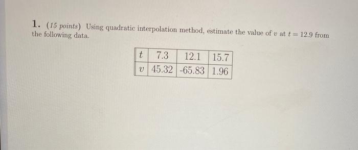Solved 1. (15 points) Using quadratic interpolation method, | Chegg.com
