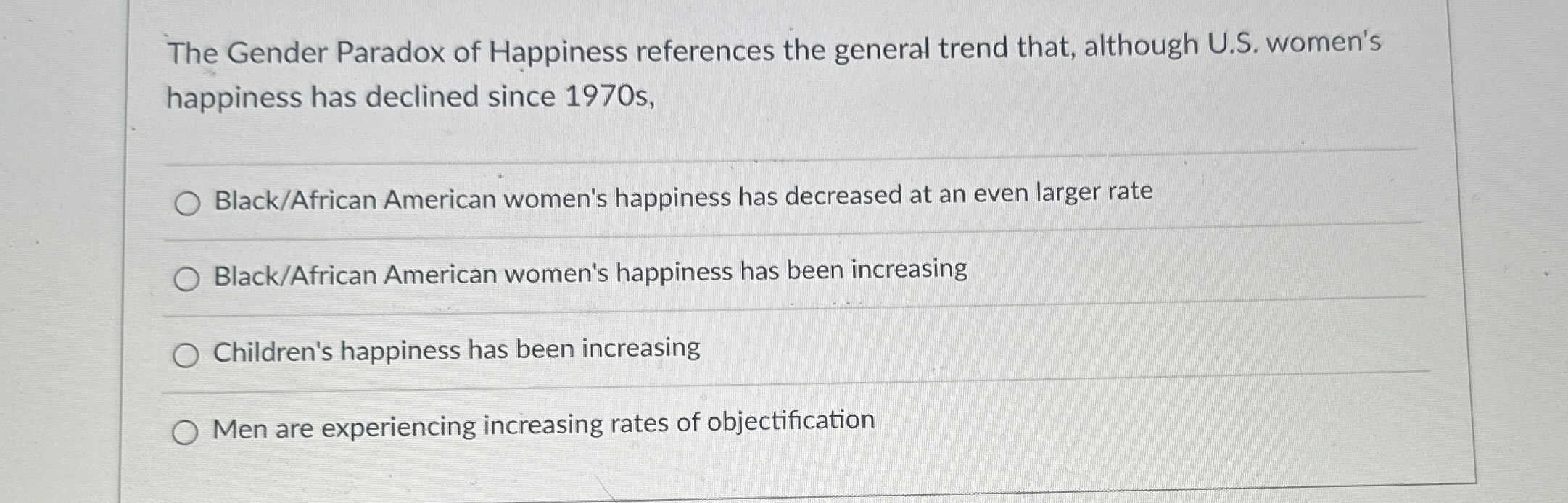 Solved The Gender Paradox of Happiness references the | Chegg.com