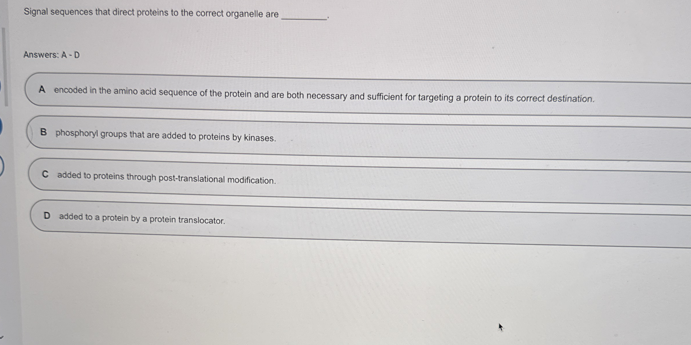 Solved Signal sequences that direct proteins to the correct | Chegg.com