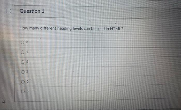 Solved D Question 1 How many different heading levels can be | Chegg.com