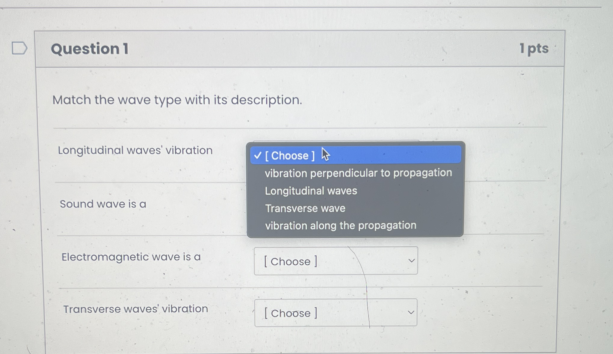 Solved Question 11 ﻿ptsMatch the wave type with its | Chegg.com