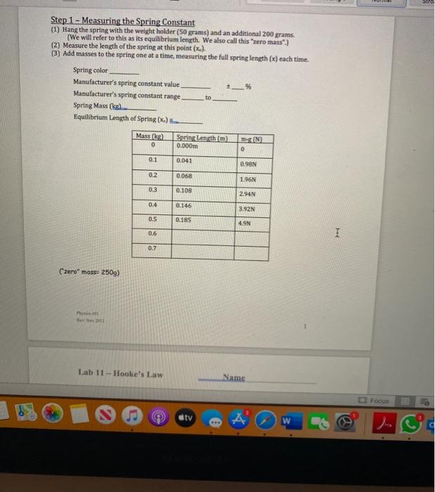 Solved Stro Step 1 - Measuring the Spring Constant (1) Hang | Chegg.com
