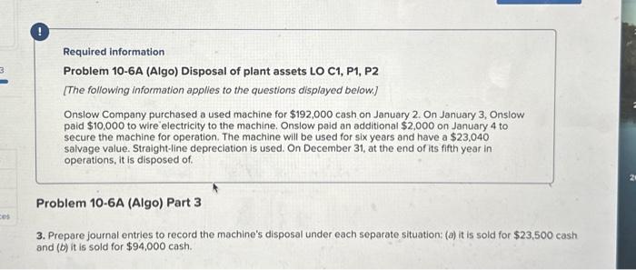 Solved Required information Problem 10-6A (Algo) Disposal of | Chegg.com