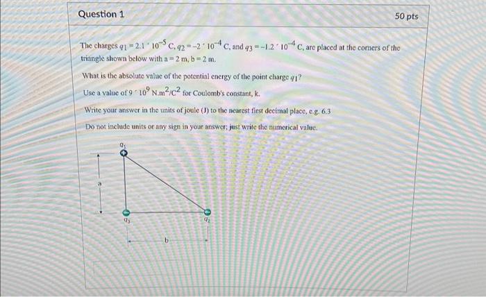 Solved The charges q1=2.1⋅10−5C,q2=−2⋅10−4C, and | Chegg.com