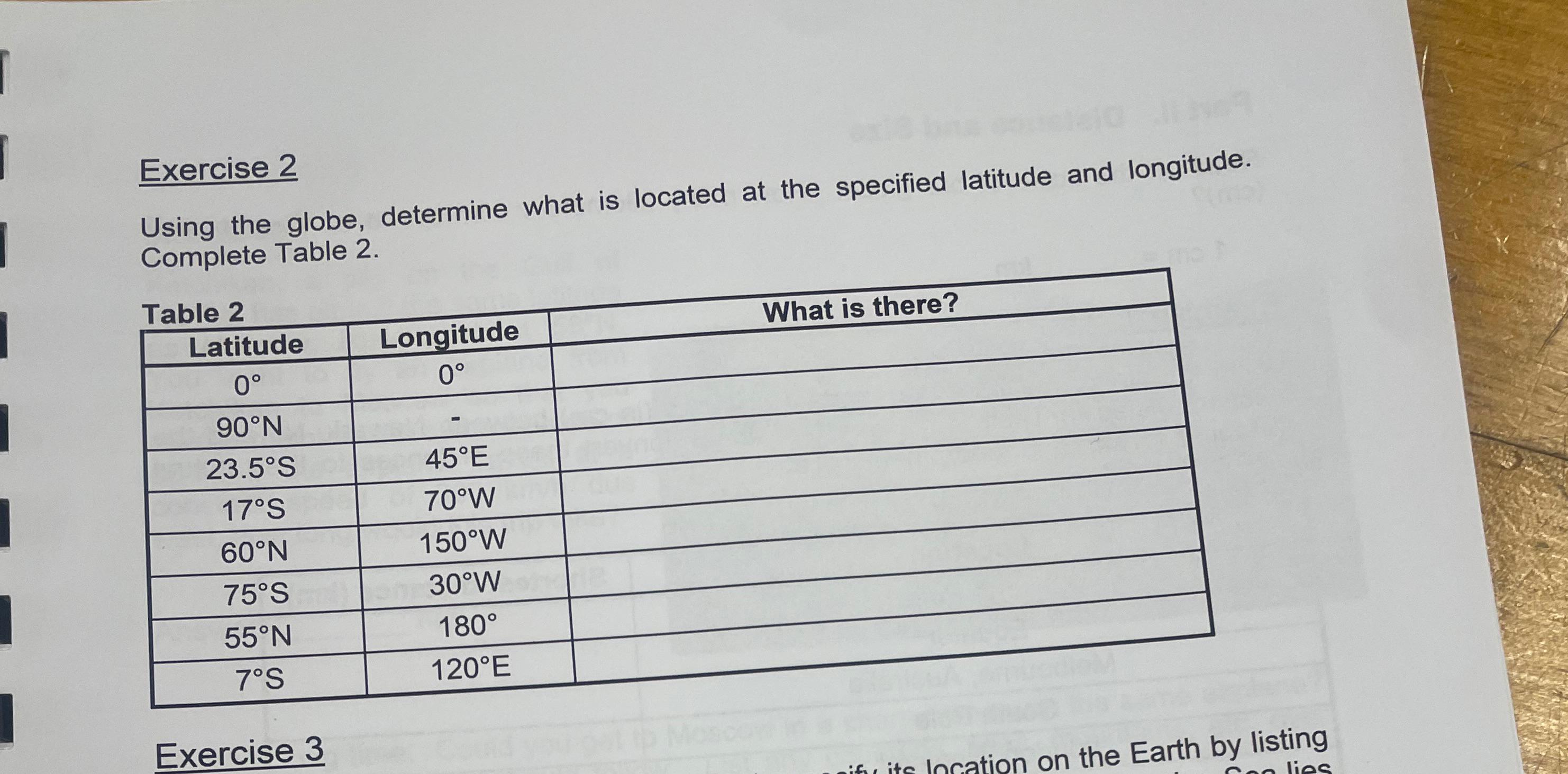 Solved Exercise 2\\nUsing the globe, determine what is | Chegg.com