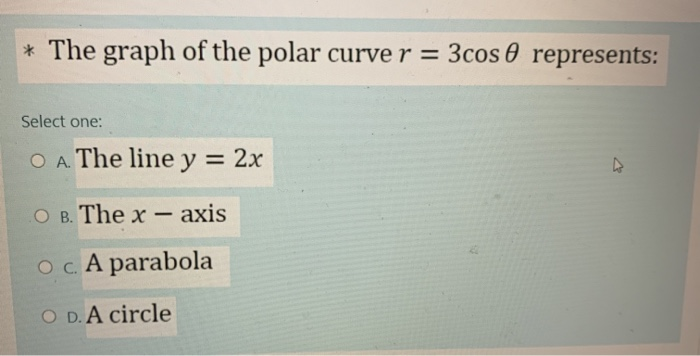 Solved * The graph of the polar curve r = 3cos 0 represents: | Chegg.com