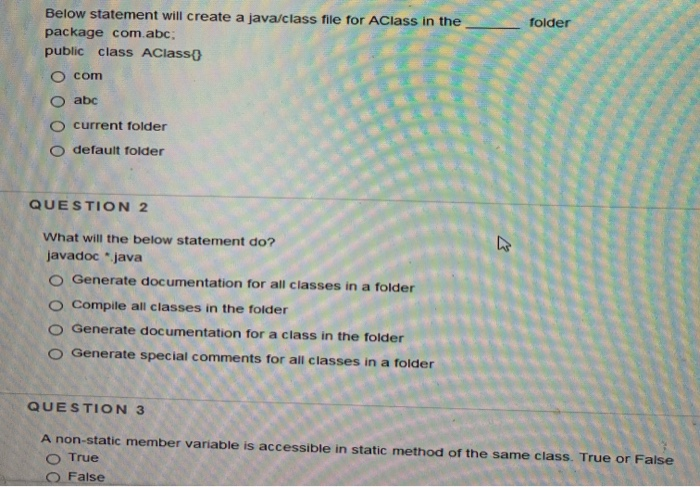 Solved folder Below statement will create a java/class file | Chegg.com