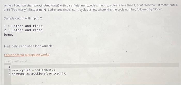 Solved Write a function shampoo_instructions 0 with | Chegg.com