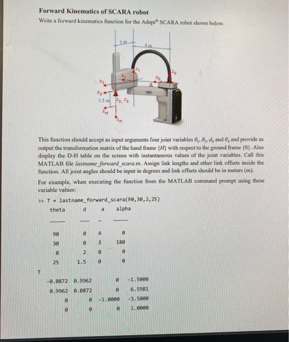 Solved Write a forward kinematics function for the Adept | Chegg.com