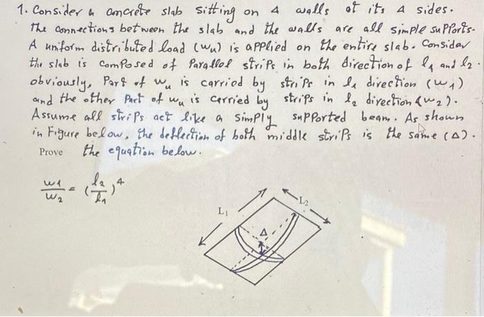 Solved 1. Consider a concrete slab sitting on 4 walls at its | Chegg.com